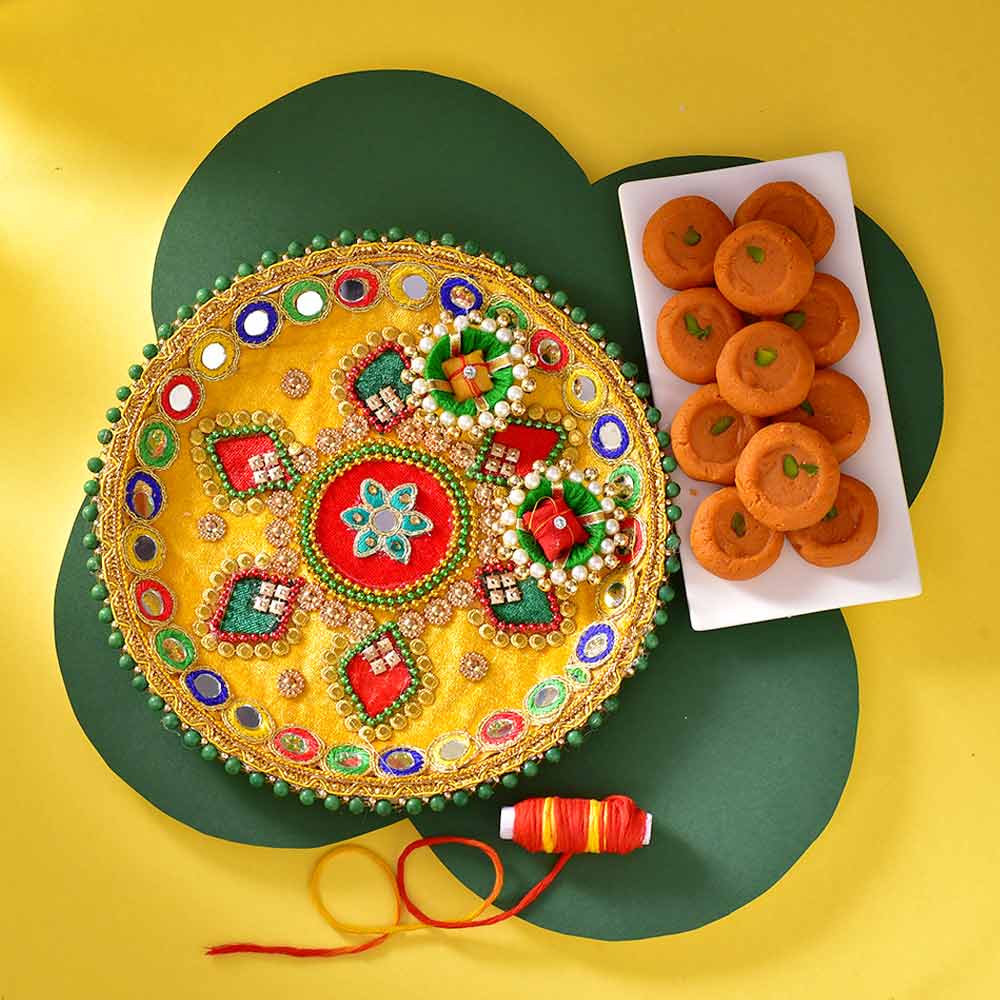 Traditional Hamper With Thali, Sweet, Thread, Roli Chawal & Tikka – TOKENZ