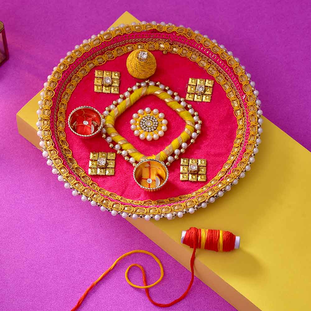 Enchanting Hamper With Thali, Sweet, Roli Chawal, Thread & Tikka – TOKENZ
