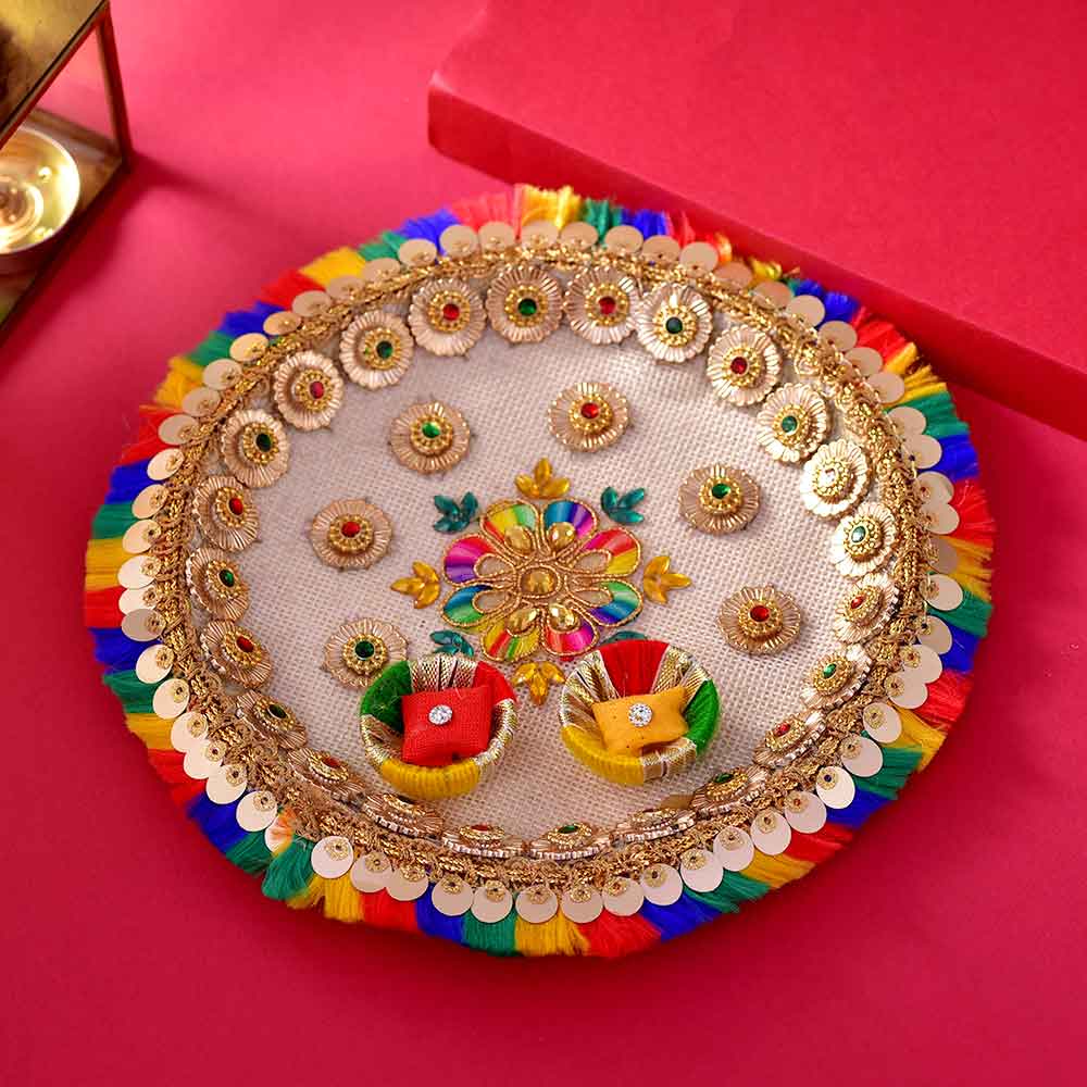 Impressive Hamper With Thali, Sweet, Thread, Roli Chawal & Tikka – TOKENZ