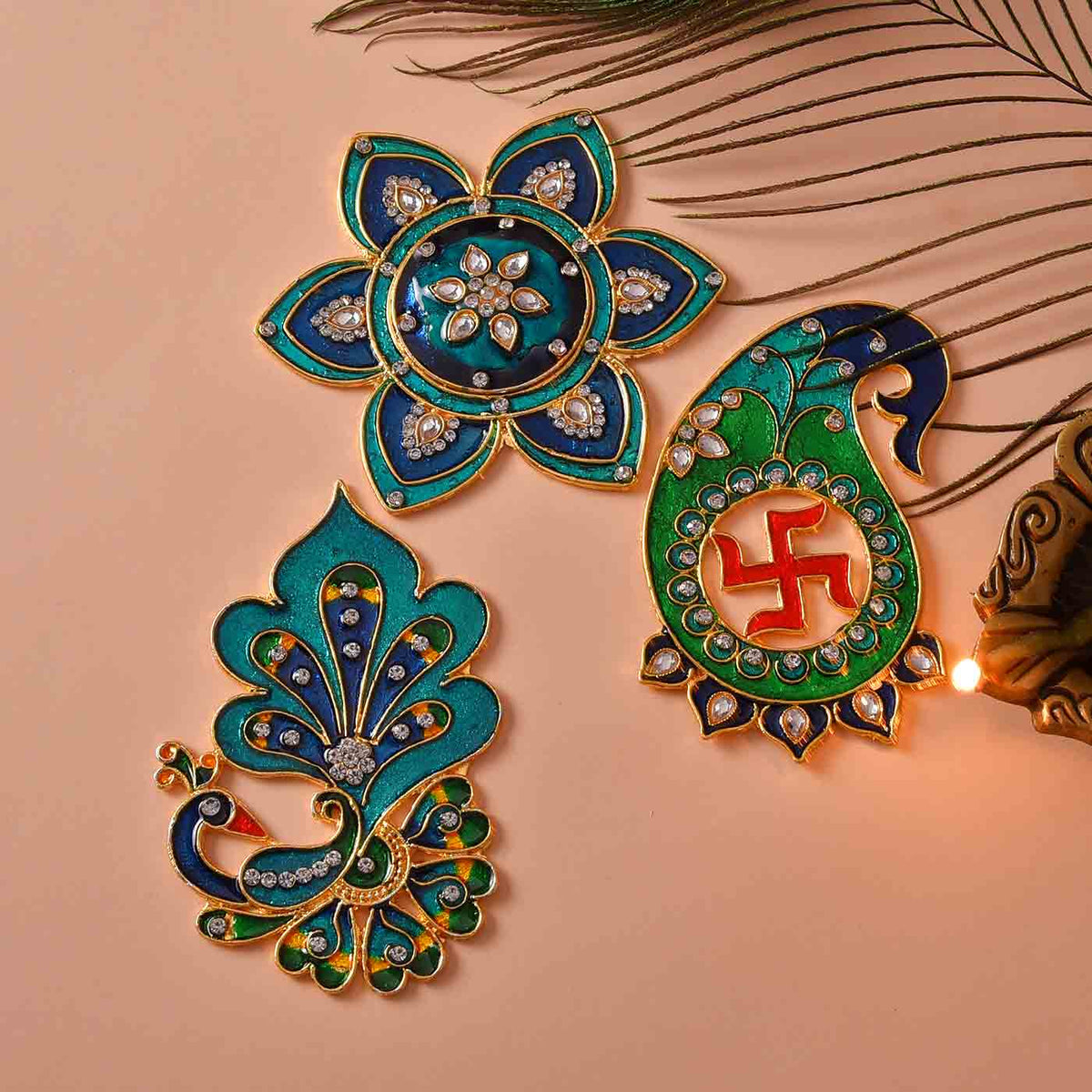 Gorgeous Peacock, Swastik & Floral Pattern Rangoli – TOKENZ