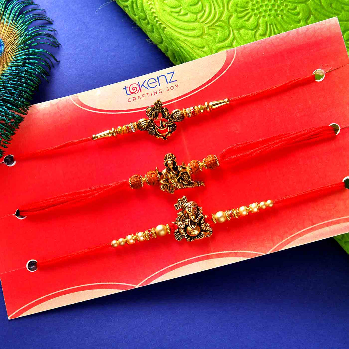 Ganesha Rakhis Set Of 3 With Mewa Batisha – TOKENZ