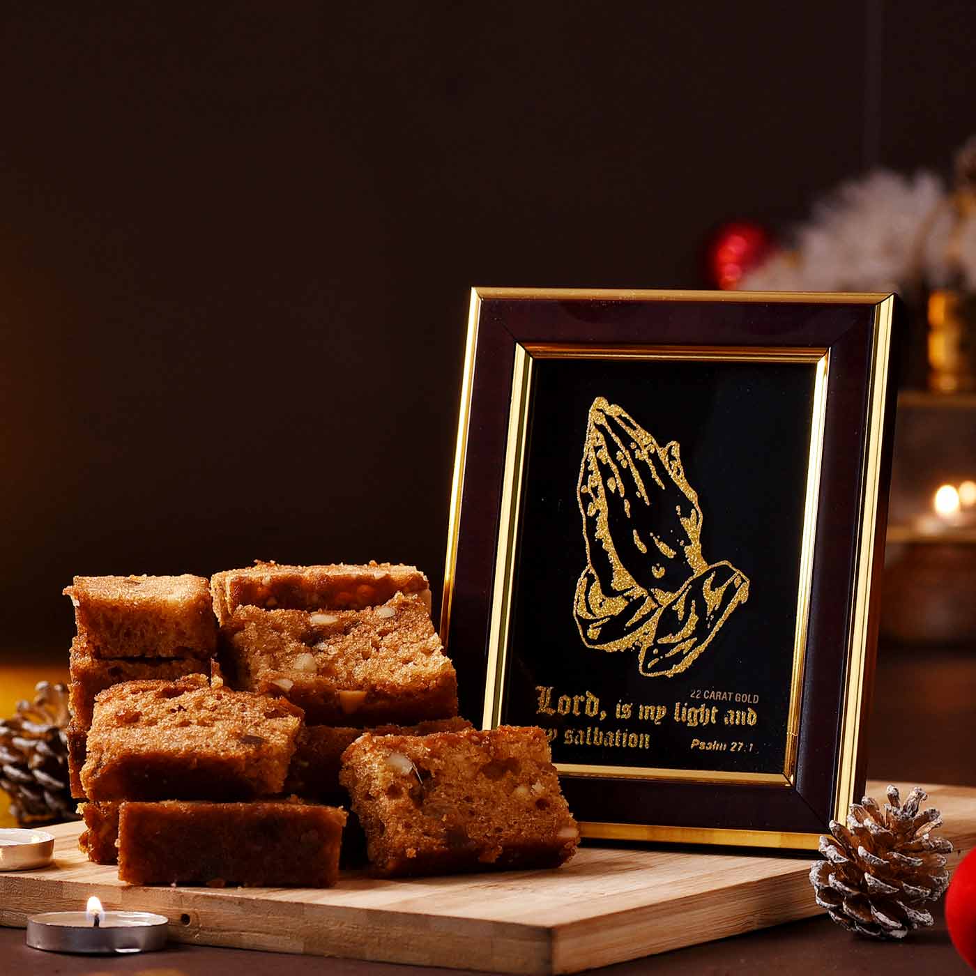 Christmas Special Holy Hands Gold Frame With Dryfruit Slice Cake – TOKENZ